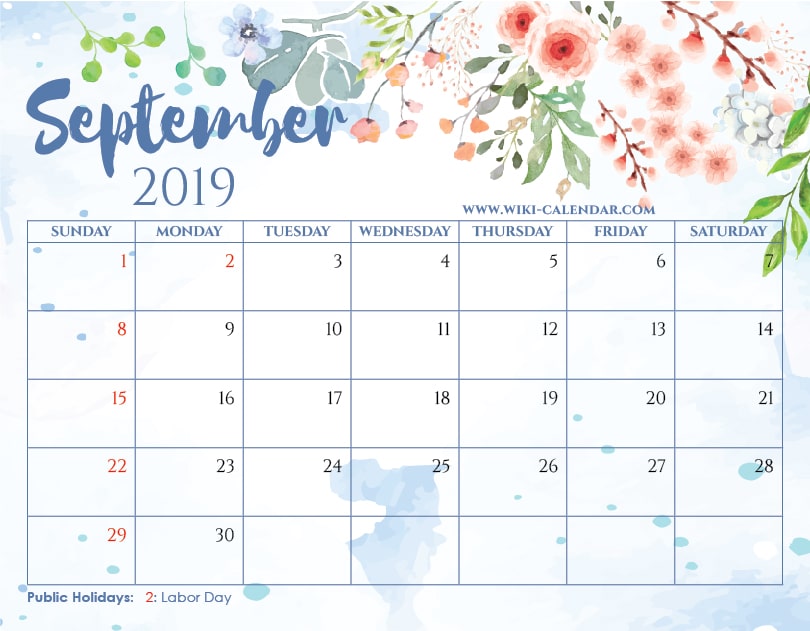 Free Printable September 2019 Calendar