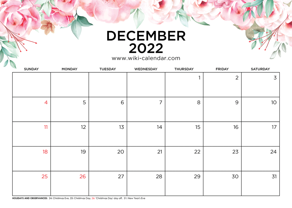 Free Printable December 2022 Calendars - Wiki Calendar