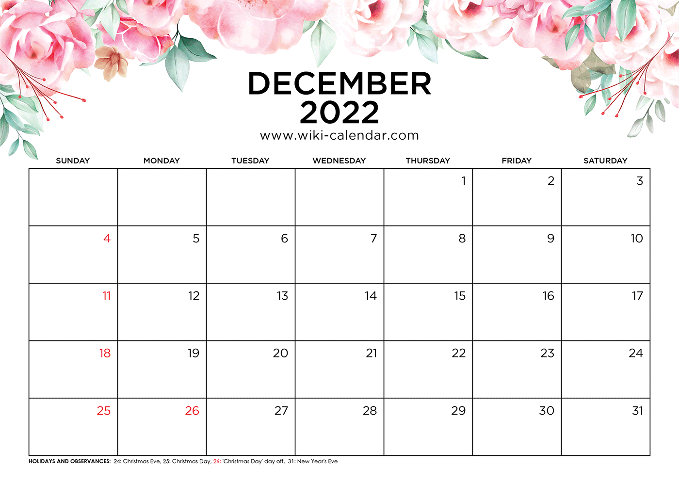 Free Printable December 2022 Calendars Wiki Calendar December 2021 