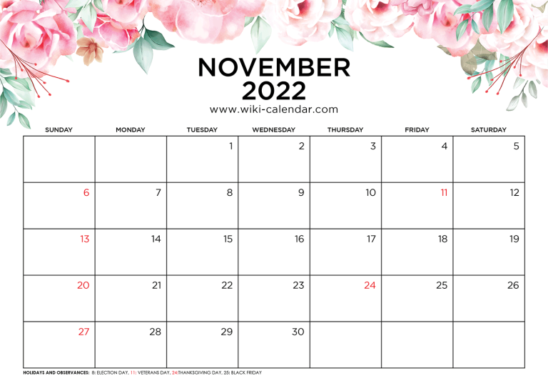 Free Printable November 2022 Calendars - Wiki Calendar