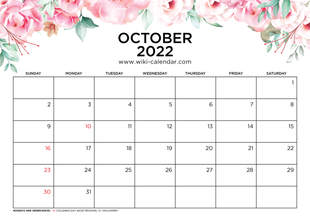 Free Printable October 2022 Calendars - Wiki Calendar