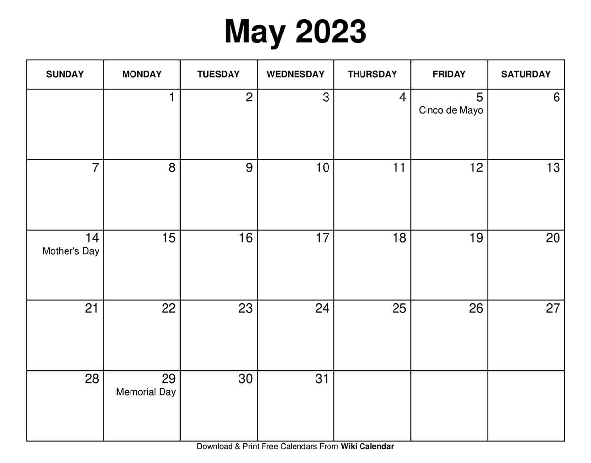 Free Printable May 2023 Calendars