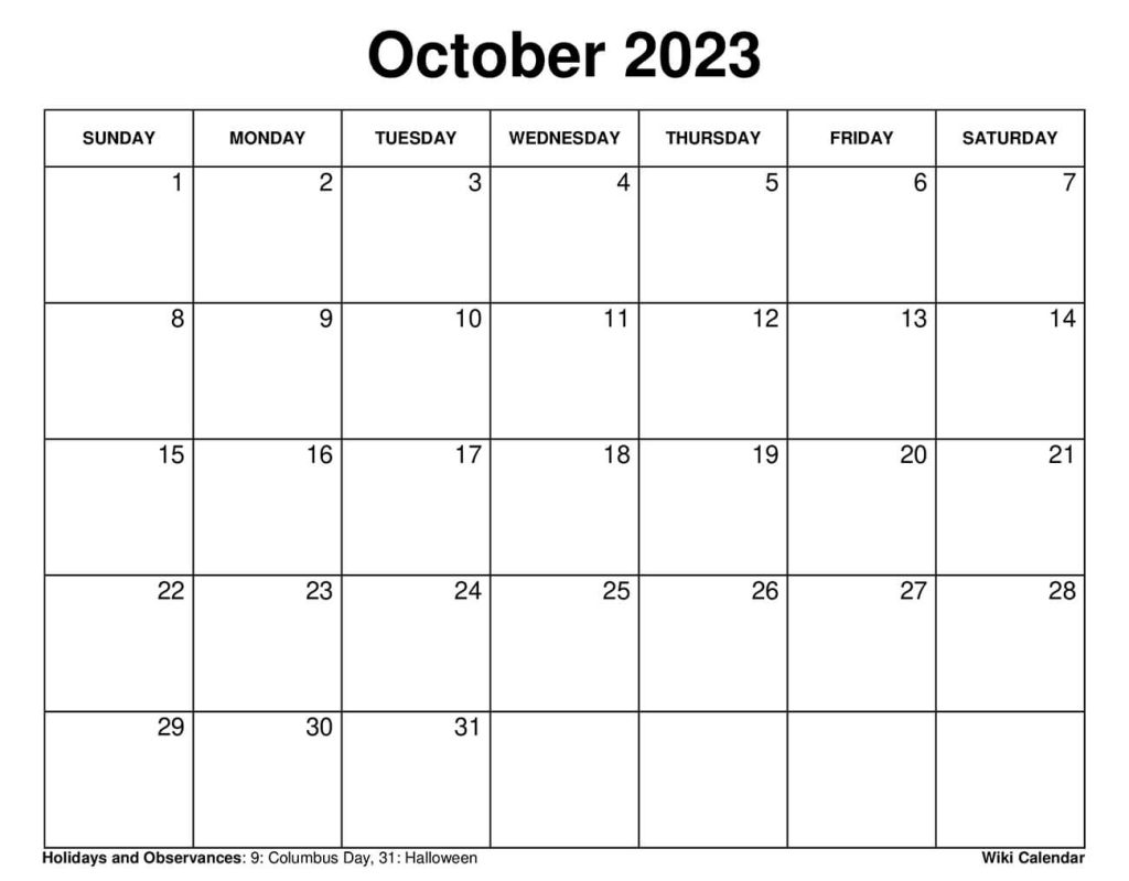Printable October 2023 Calendar Templates With Holidays