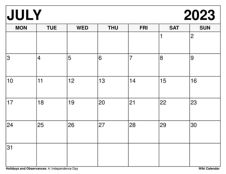 Free Printable July 2023 Calendar Templates With Holidays