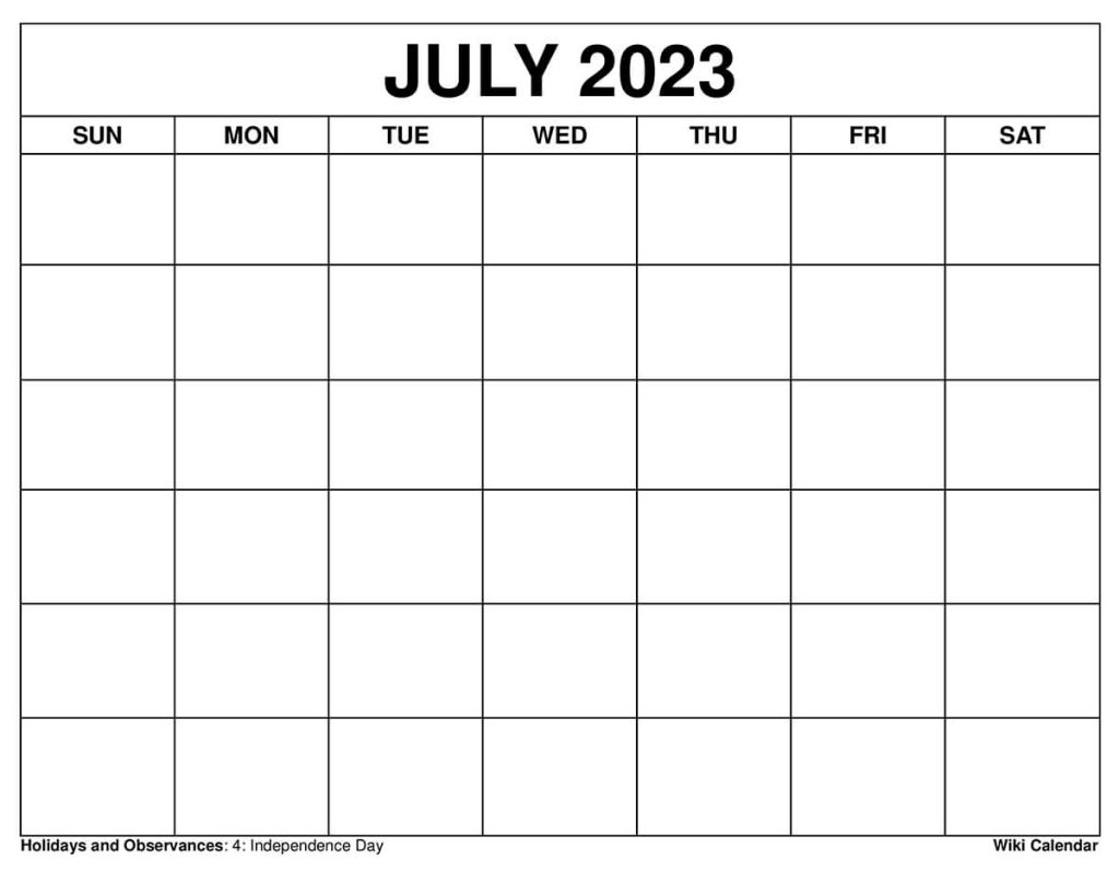 Free Printable July 2023 Calendar Templates With Holidays