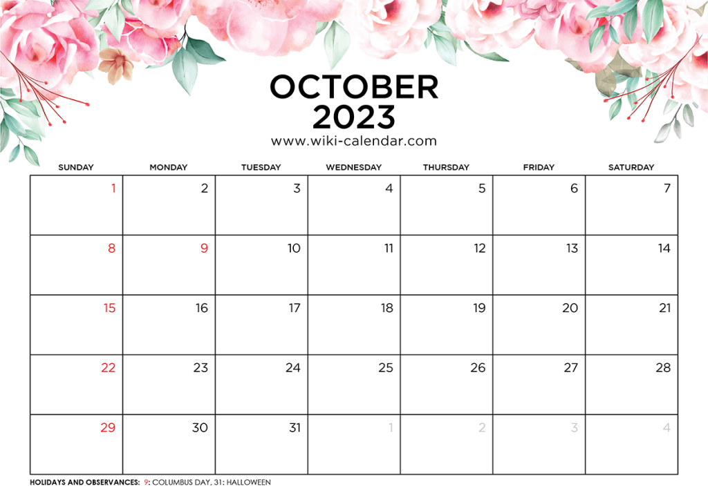 Printable October 2023 Calendar Templates With Holidays