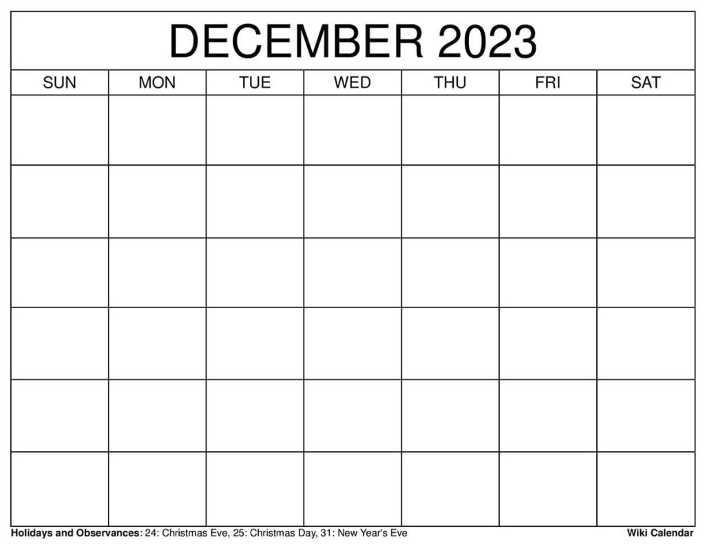 Printable December 2023 Calendar Templates With Holidays - Wiki Calendar