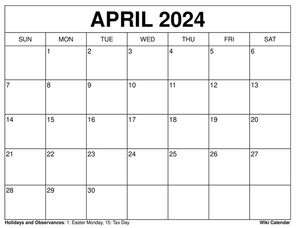 Printable April 2024 Calendar Templates With Holidays
