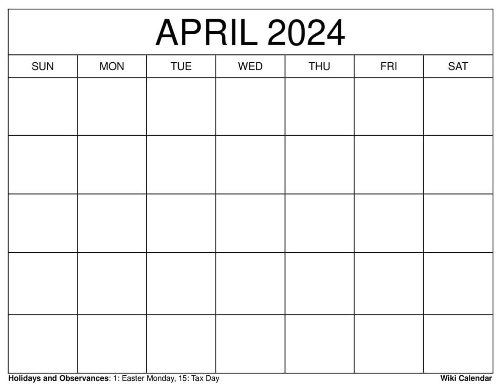Printable April 2024 Calendar Templates With Holidays