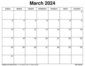Printable March 2024 Calendar Templates With Holidays