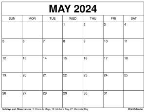 Printable May 2024 Calendar Templates With Holidays