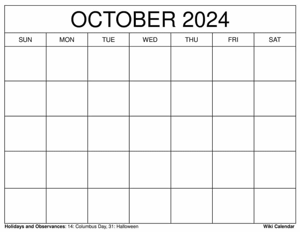 Printable October 2024 Calendar Templates With Holidays