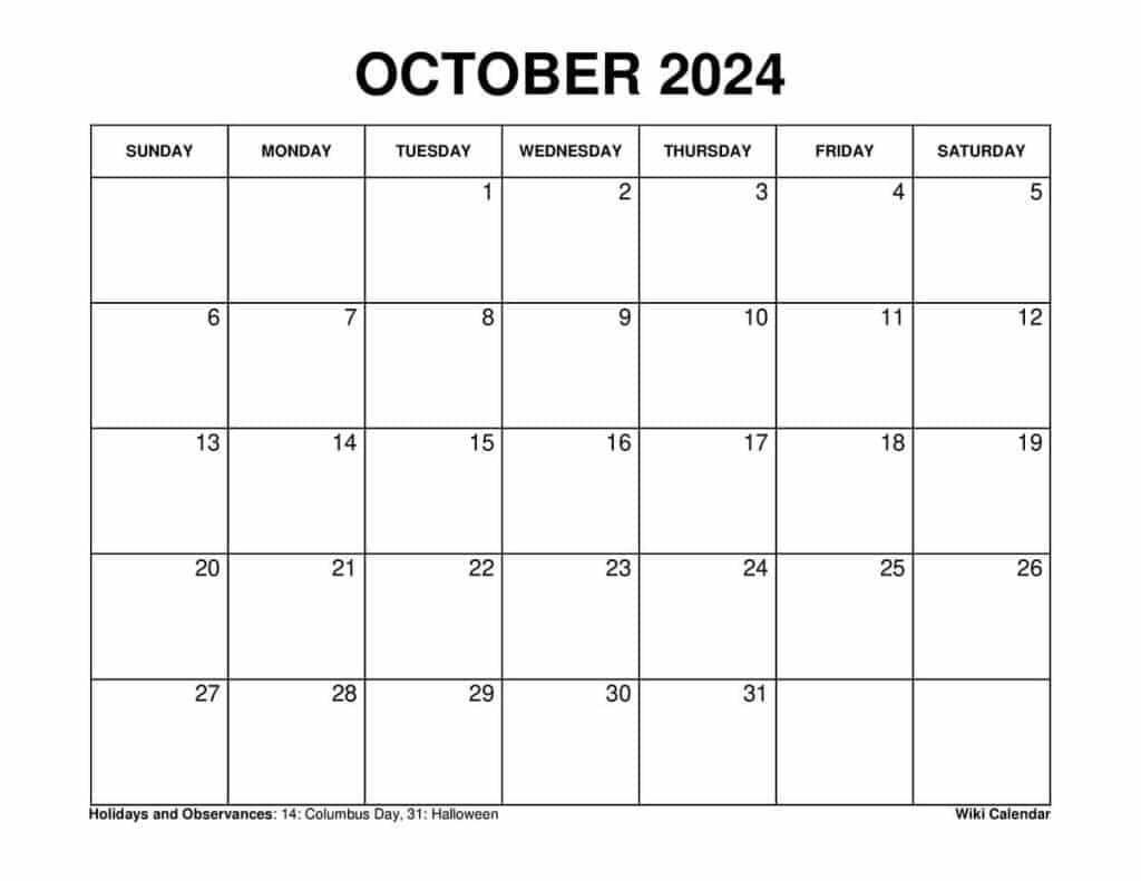 Printable October 2024 Calendar Templates With Holidays