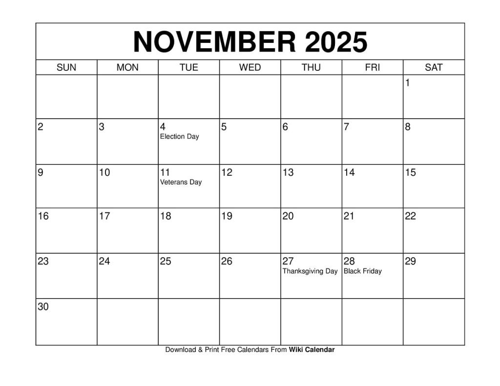 November 2025 Calendar - Printable Templates & More
